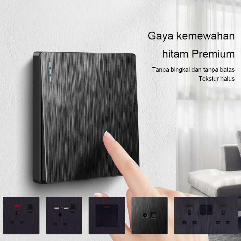 Jual Soket sakelar lampu Black Brushed 1/2/3/4 Gang 2 way sakelar sikat ...