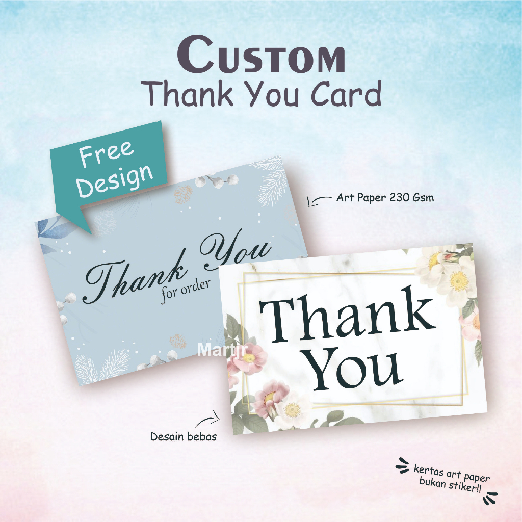 Jual Thank You Card/Kartu Ucapan/Kartu/Ucapan Custom Kertas Art Paper ...