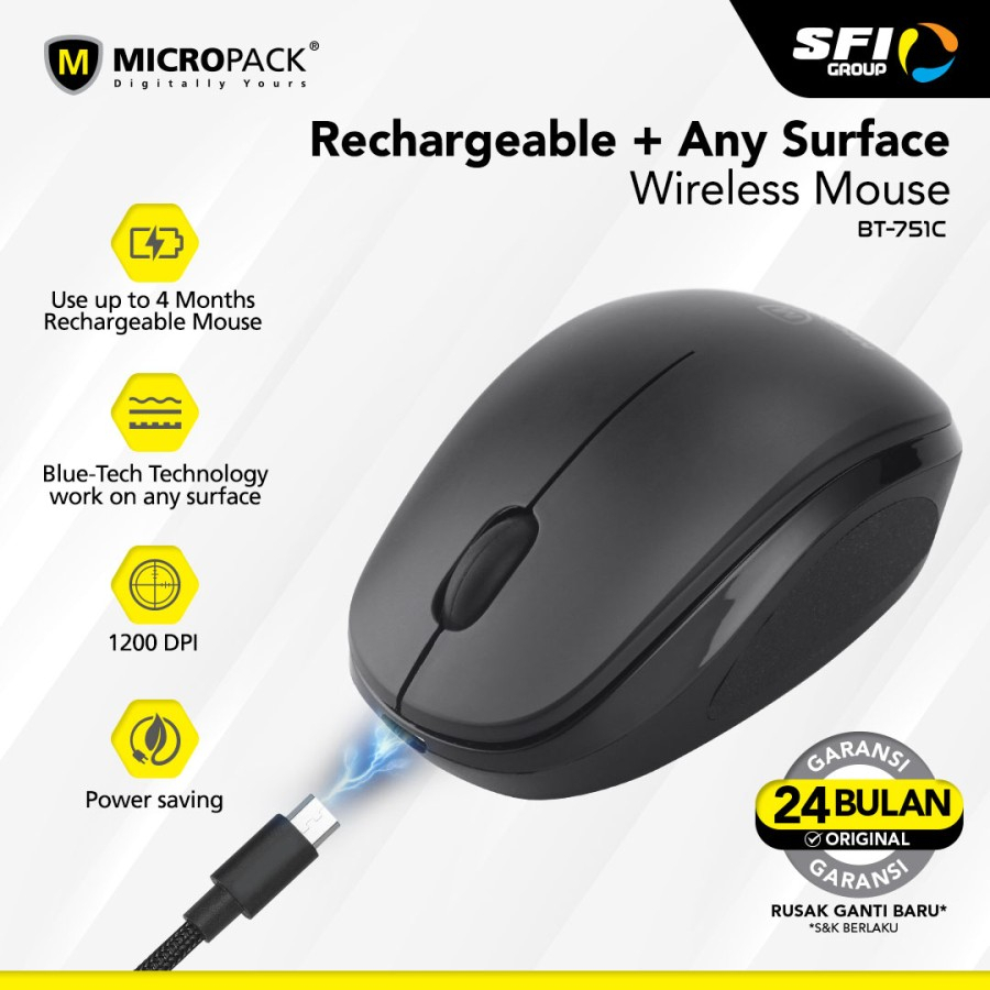 Jual Micropack Mouse Wireless Blue Tech Rechargeable (BT-751C) | Shopee Indonesia