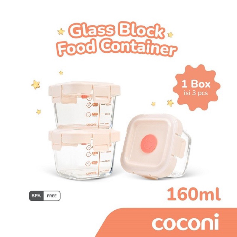 Jual Coconi Glass Block Food Container isi 3 pcs 160ml / Kontainer ...