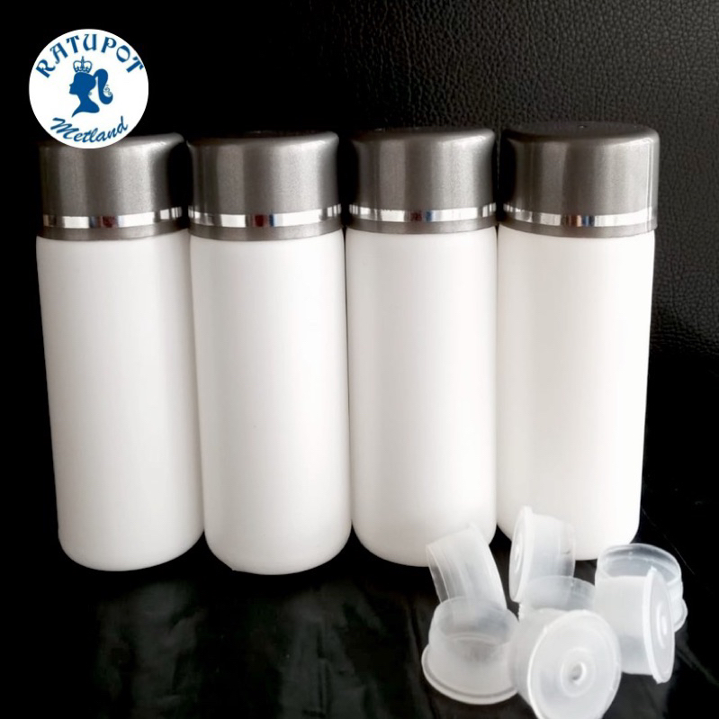 Jual botol 60 ml hdpe putih dove klem rapat tutup silver | Shopee Indonesia