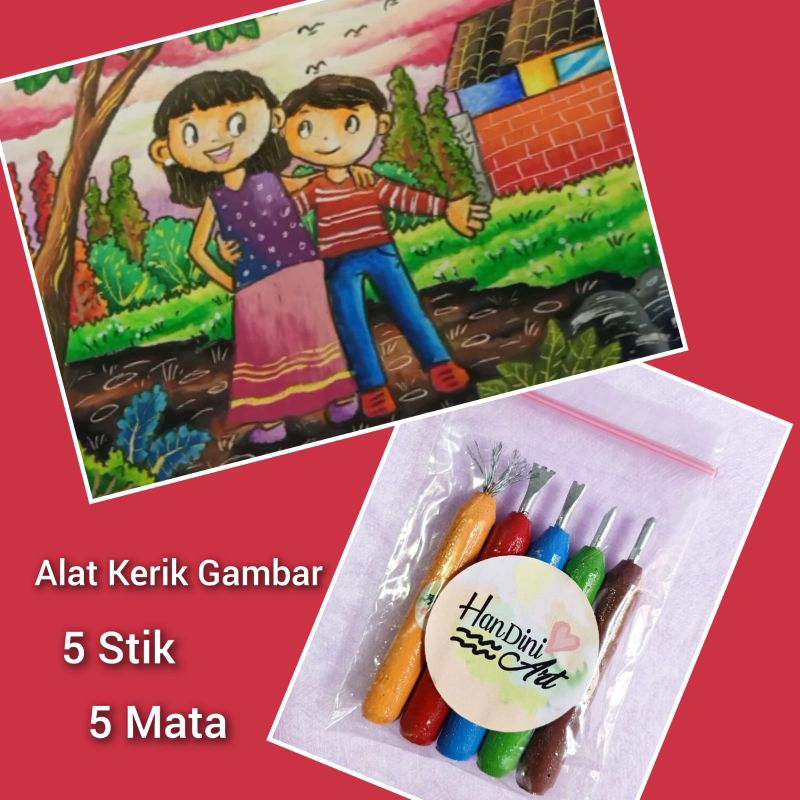 Jual Alat Kerik Gambar set 5 Stik 5 Mata Alat Gores Krayon Menggambar ...