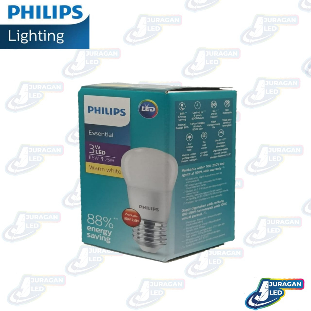 Jual Philips Essential LED Bulb 3W E27 3000K - Warm White | Shopee ...