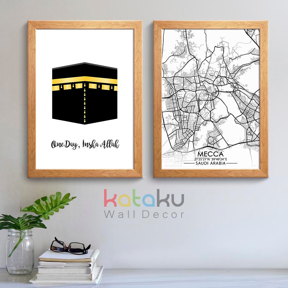 Jual Hiasan Dinding City Map Mekah dan Kabah Set Wall Decor Pajangan ...