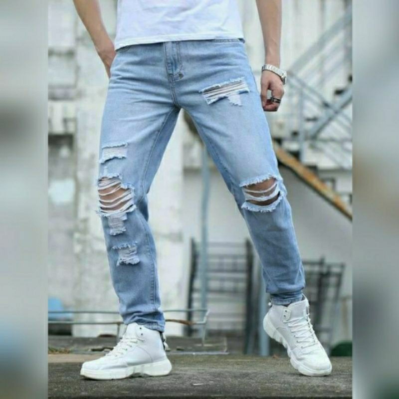 Jual CELANA SOBEK PRIA RIPPED JEANS ROBEK STANDAR REGULER BASIC PREMIUM ...