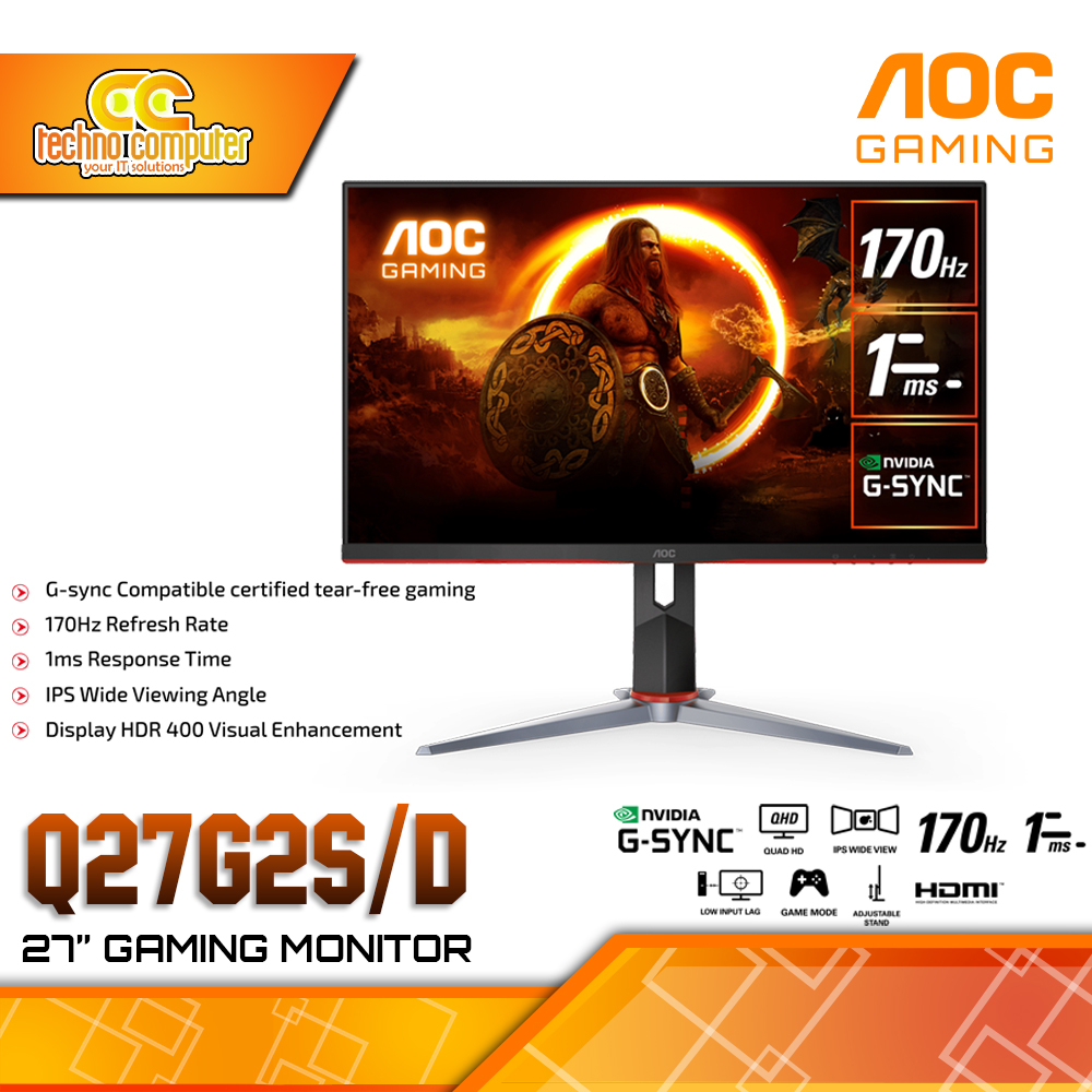 Jual MONITOR AOC Q27G2S/D/70 Gaming Monitor - 27 inch, QHD (2560 x 1440), IPS, 170Hz, 1ms ...