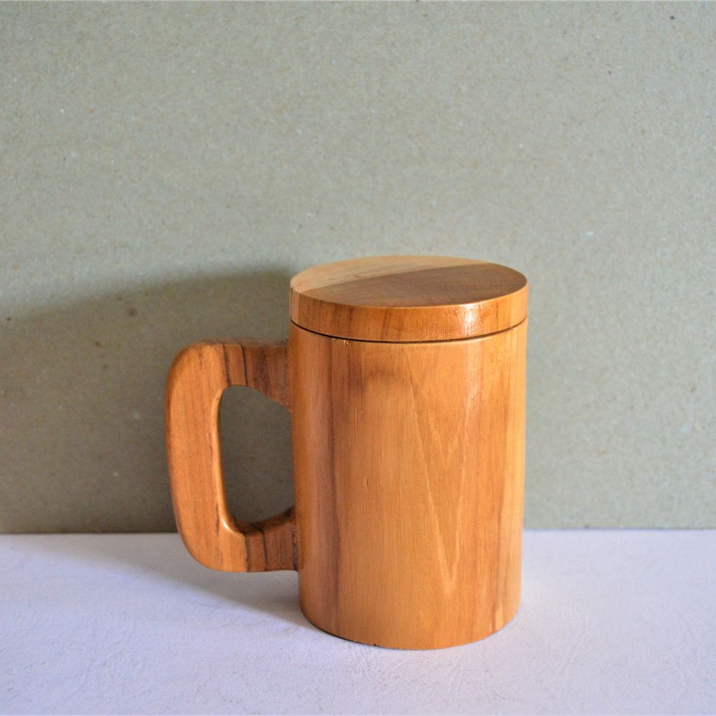 Jual Gelas Kayu Jati 03 / Gelas Jati Set Tutup / Cangkir Mug ...