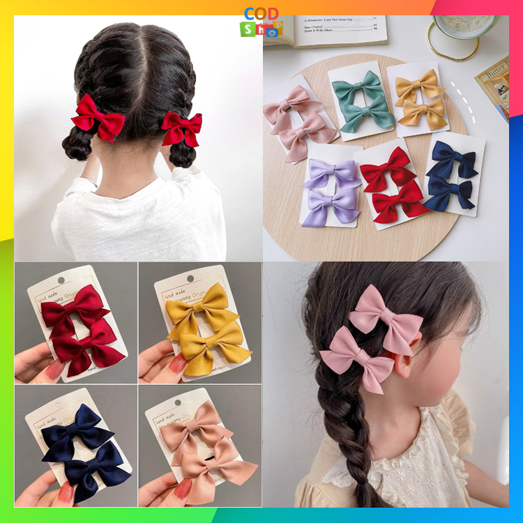 Jual COD - F5750 Jepit Rambut Anak Perempuan Pita Set 2 Pcs Motif Polos ...