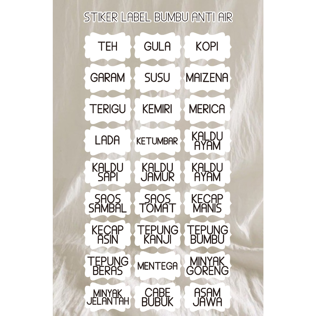 Jual CUSTOM 24 pcs Sticker label tempat bumbu dapur Stiker Label Dapur ...