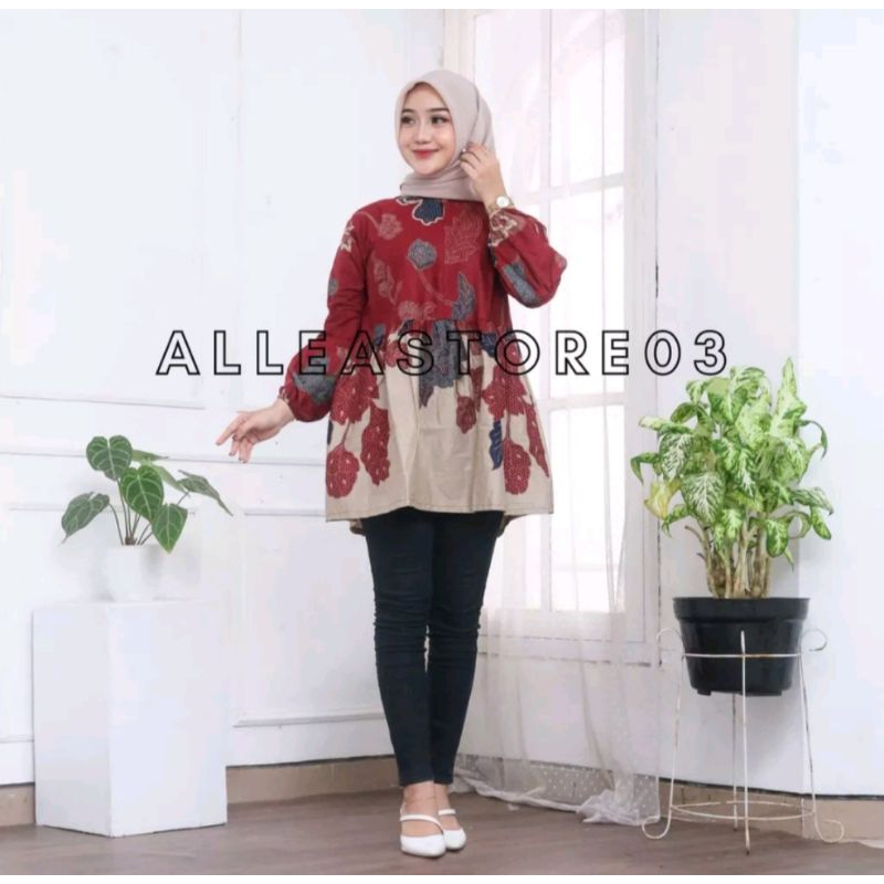 Jual Blus batik lengan balon kekinian motif mawar terbaru modern blus ...