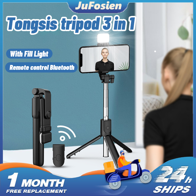 Jual Tripod Bluetooth Selfie Stick LED Flash With Fill Light Tripod ...