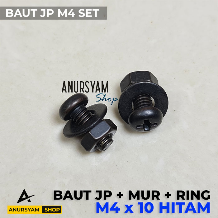 Jual Baut JP M4 x 10 + Mur + Ring Set Hitam | Baut JP Hitam M4 Set | Shopee Indonesia