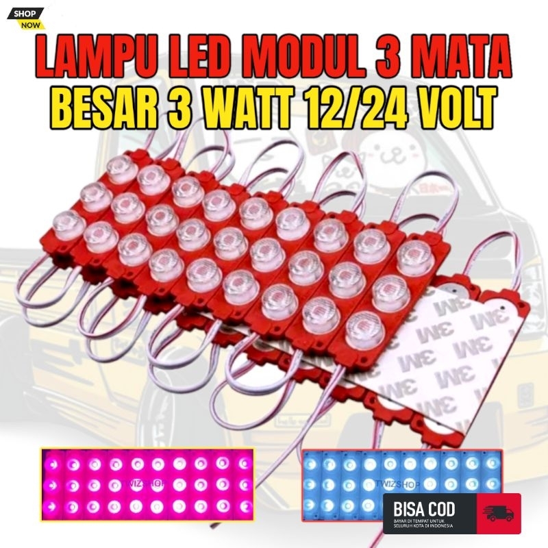 Jual Lampu Led Samping Kolong Bak Variasi Module Modul 3 Watt 3 Mata Besar Mobil Truk 12 24 Volt ...