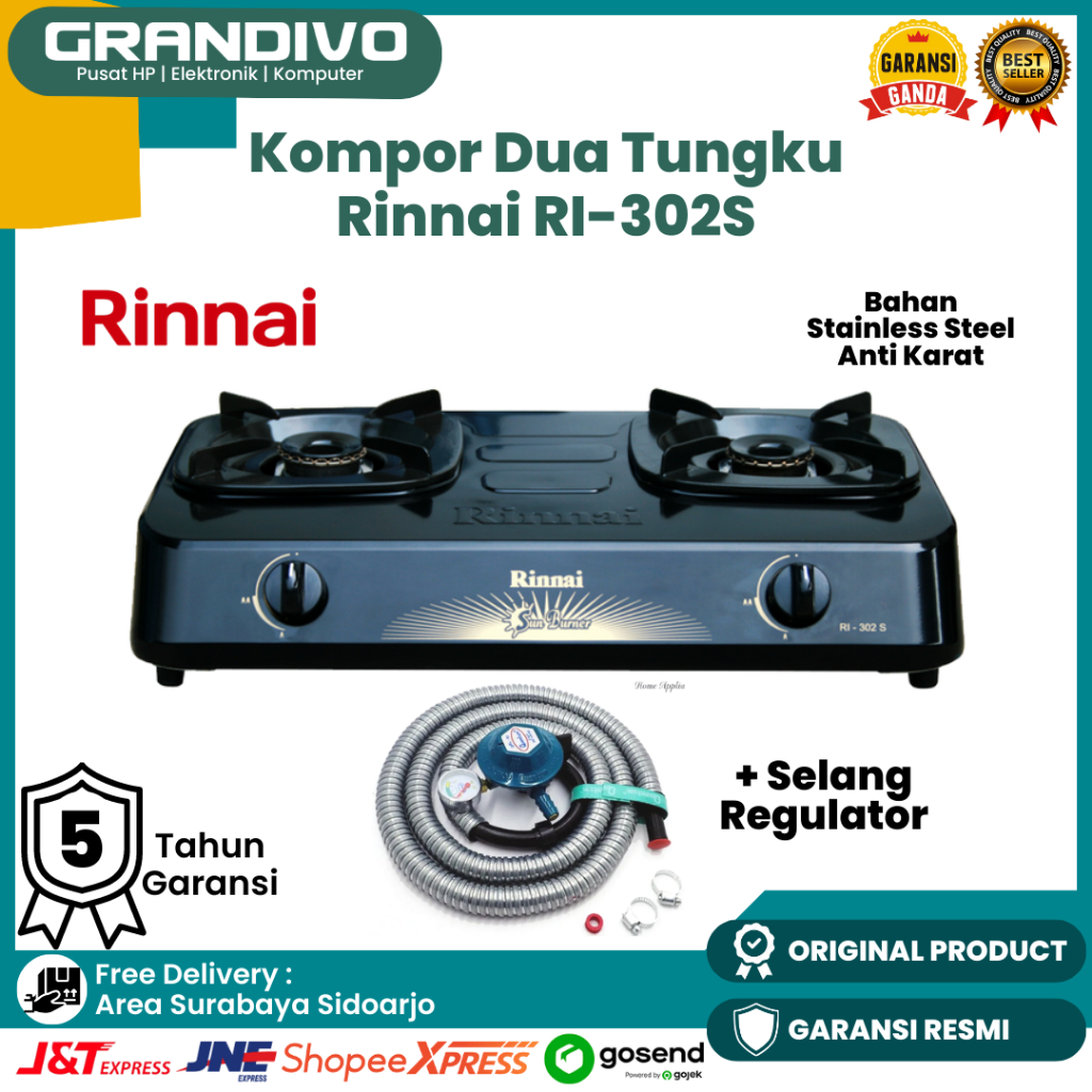 Jual Kompor Gas RInnai 2 Tungku RInnai 302S RI-302S Garansi Resmi ...