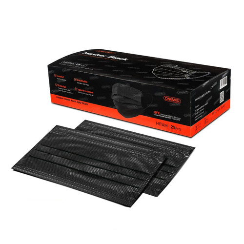 Jual Onemed Masker Earloop Black Isi 25 Pcs ( Masker Cantol Hitam ...
