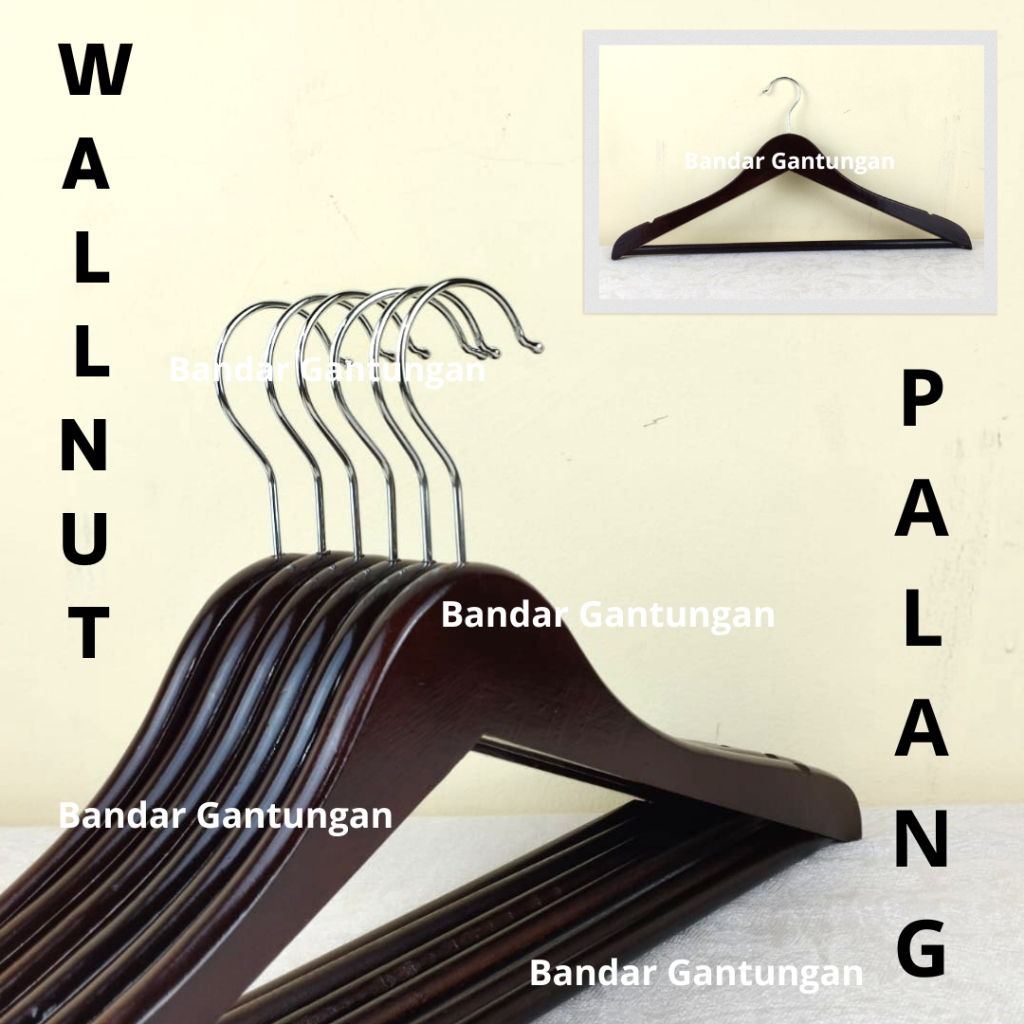 Jual Hanger Kayu Wood Palang Wallnut Coklat Tua/Gantungan Baju Kayu ...