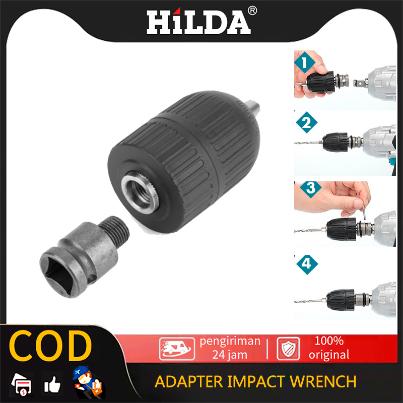 Jual Adapter impact wrench 1/2 in set kepala bor keyless 8 / 10 mm ...