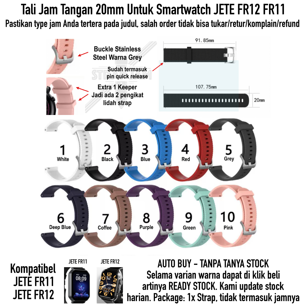 Jual SBF 20mm Tali Jam Tangan Smartwatch Jete FR12 FR11 - Strap Rubber ...