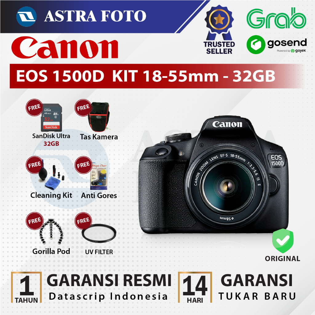 Jual CANON EOS 1500D KIT 18-55mm IS II PAKET 32 GB - CAMERA DSLR | Shopee Indonesia