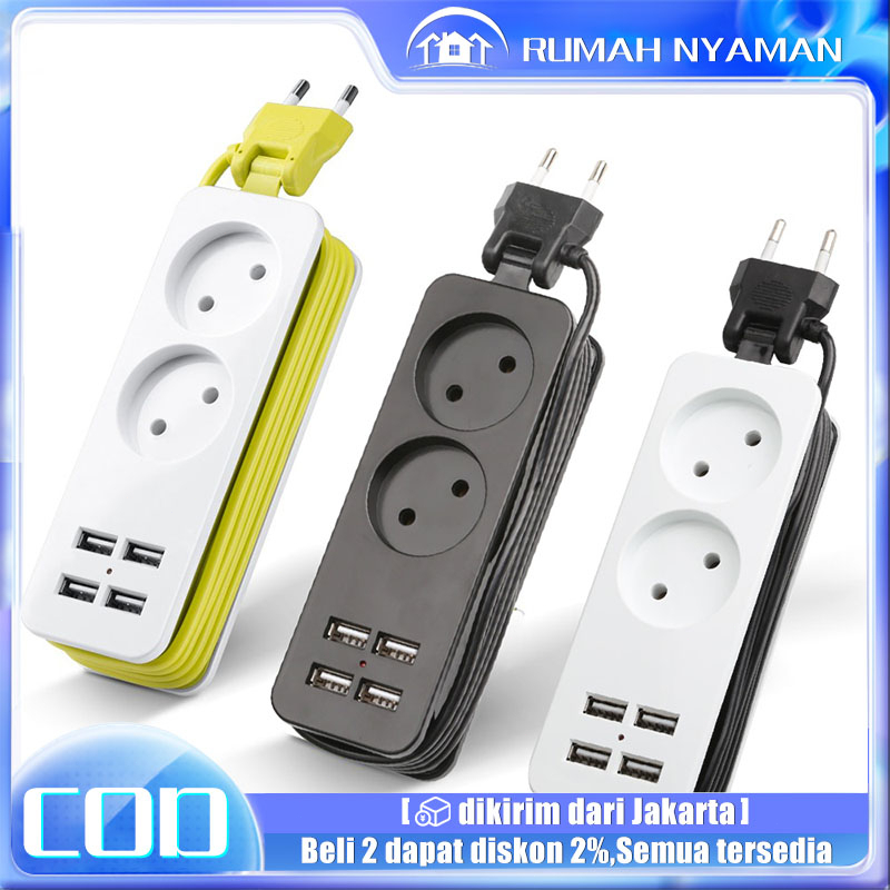 Jual Colokan Listrik 2 slot Stop Kontak Traveling Stop Kontak USB 4 ...