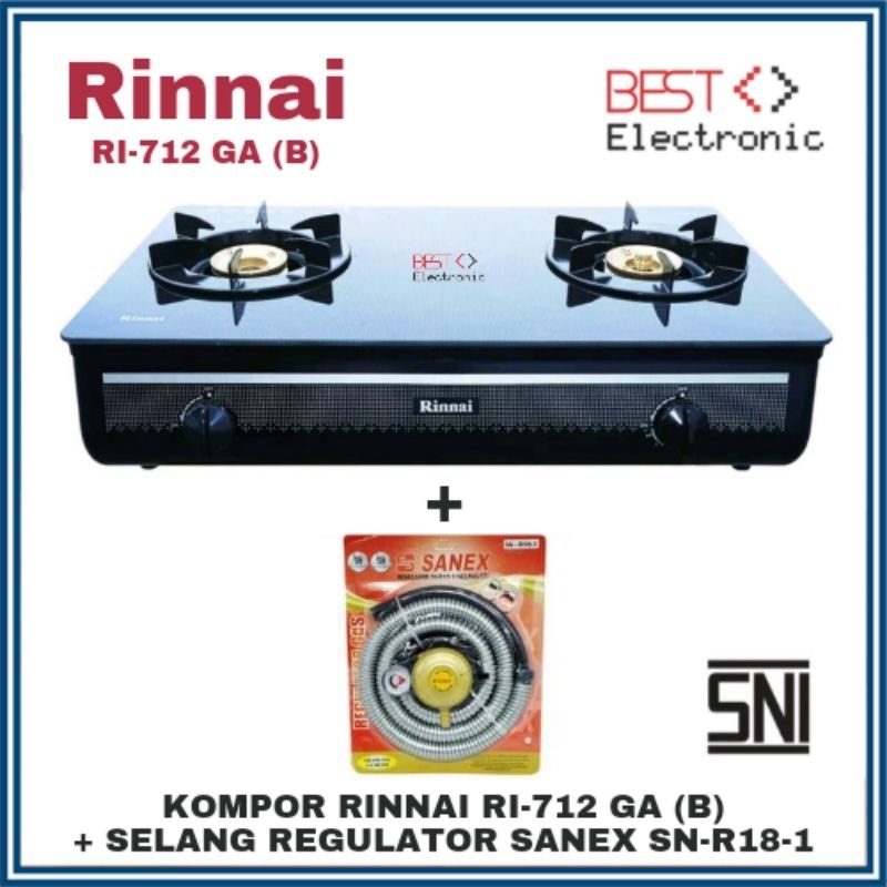 Jual Kompor Gas Kaca Rinnai RI - 712 GA(B) Hitam Temper Glass 2 Tungku Besar Rinnai 712 GA ...