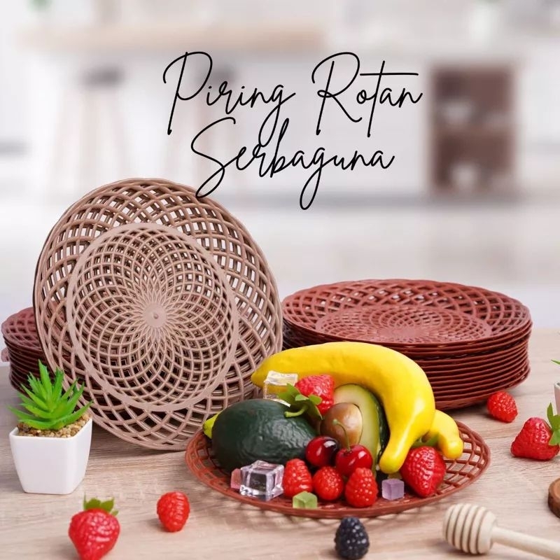 Jual Piring rotan plastik motif anyaman Harga Lusinan 12 pcs | Shopee ...