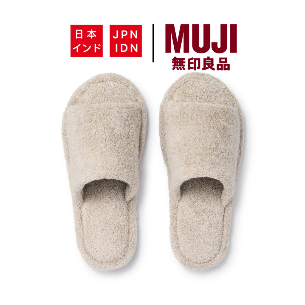 Jual [Pre Order] MUJI - Washable Cotton Pile Slippers, Front Opening ...