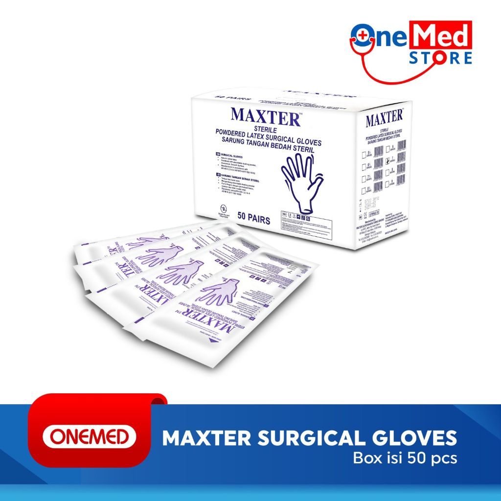 Jual Maxter Surgical Glove Sterile Box isi 50psg OJ2 | Shopee Indonesia