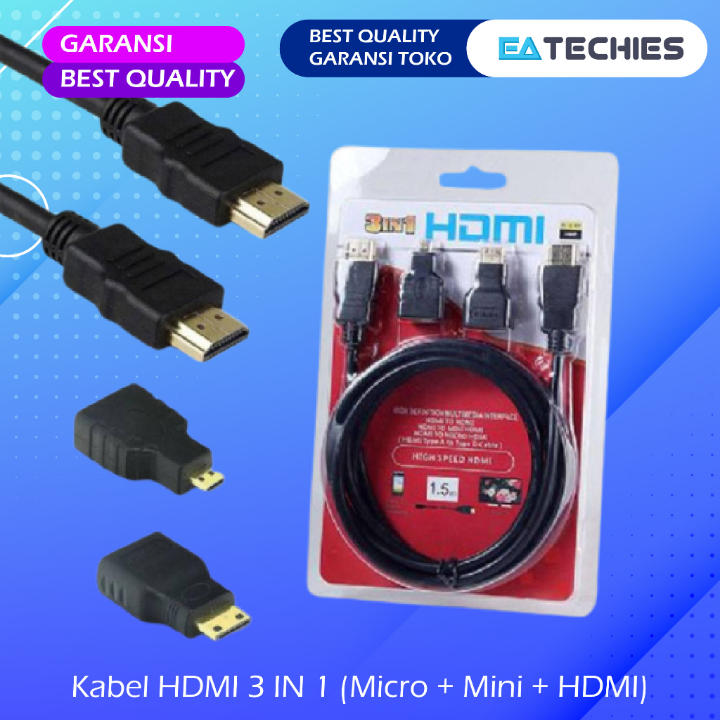 Jual KABEL HDMI 3 IN 1 / KABEL HDMI 3IN1 (HDMI + MINI HDMI + MICRO HDMI) KAMERA LAPTOP TABLET ...