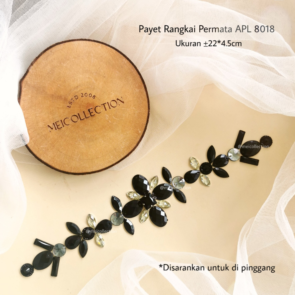Jual Payet rangkai bunga 3D kebaja jahit APL 8018 hitam | Shopee Indonesia