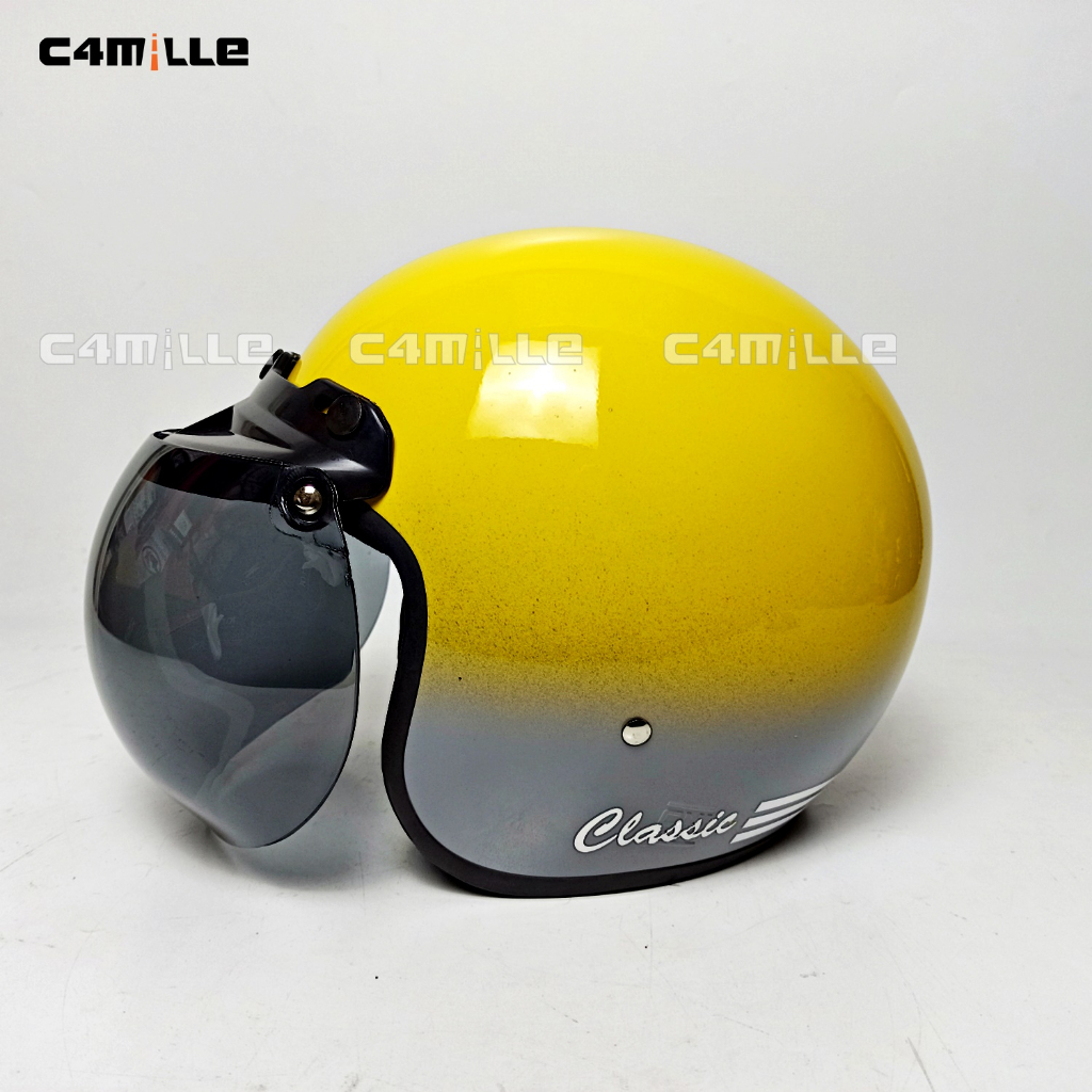 Jual HELM BOGO TUTON CLASSIC YELLOW GLOSS GREY WHITE HALF FACE RETRO ...