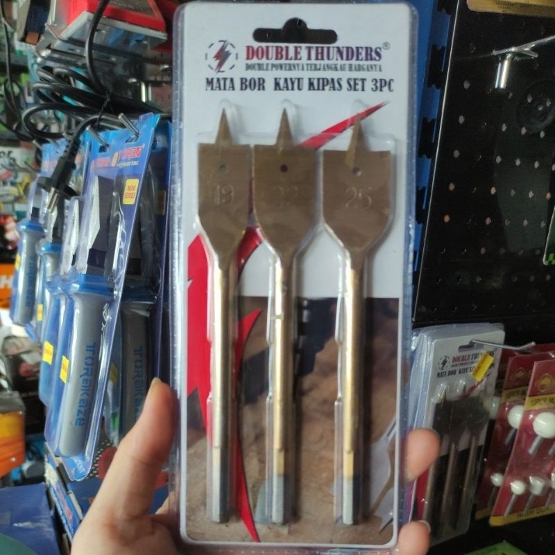 Jual mata bor kipas set isi 3pc DOUBLE THUNDER/mata bor kipas set lubang kunci laci isi 3pc ...