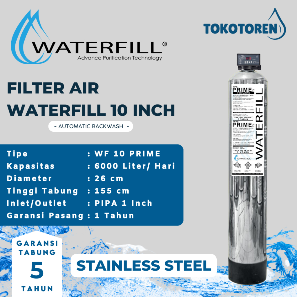 Jual FILTER AIR RUMAH TANGGA / AIR SUMUR / PAM WATERFILL 10" STAINLESS AUTO | Shopee Indonesia