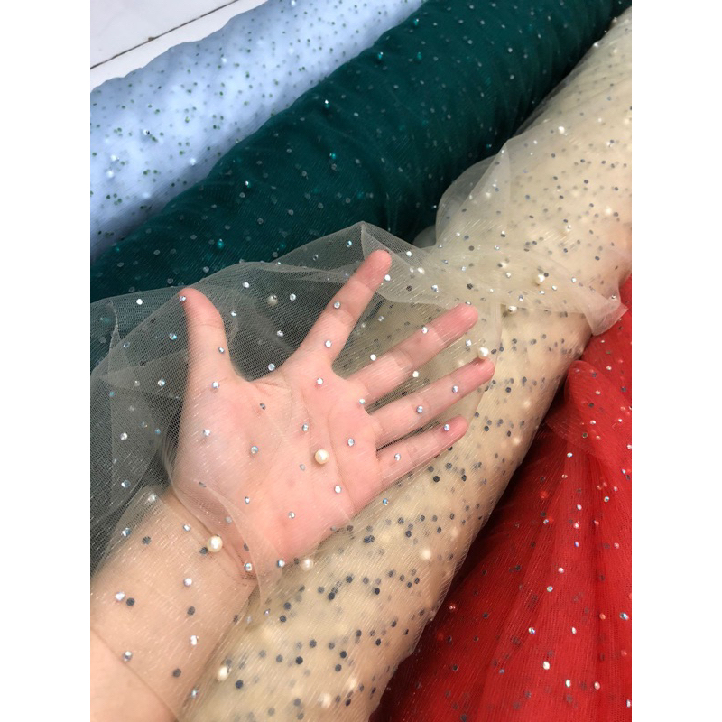 Jual kain tile swarovski mutiara | tile manik | tille gliter | kain ...