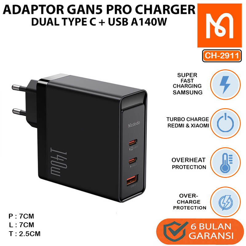 Jual Mcdodo CH 2911 Dual Type-C n USB Gan 5 Pro Charger 140w - Quick Fast QC PD Power Delivery ...