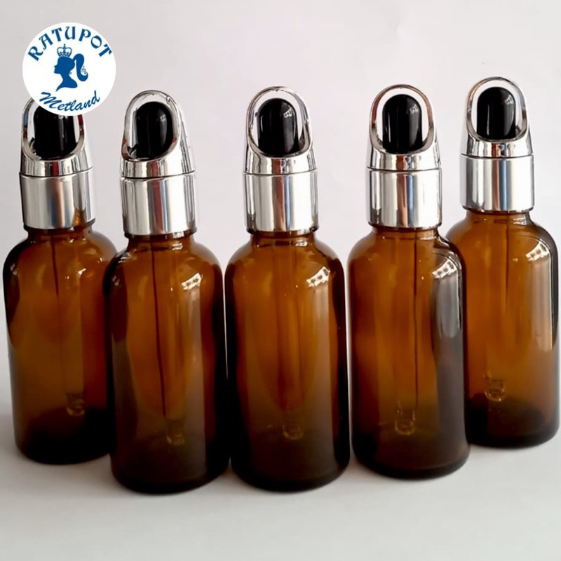 Jual botol 30 ml kaca coklat tebal pipet silver karet hitam | Shopee ...