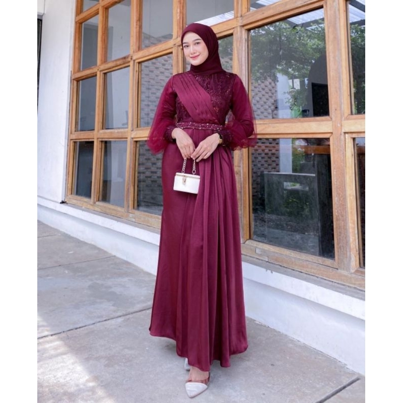 Jual BATIK EXPRESS - Gamis Brukat Maxi Dress Auliya Lengan Panjang Baju ...
