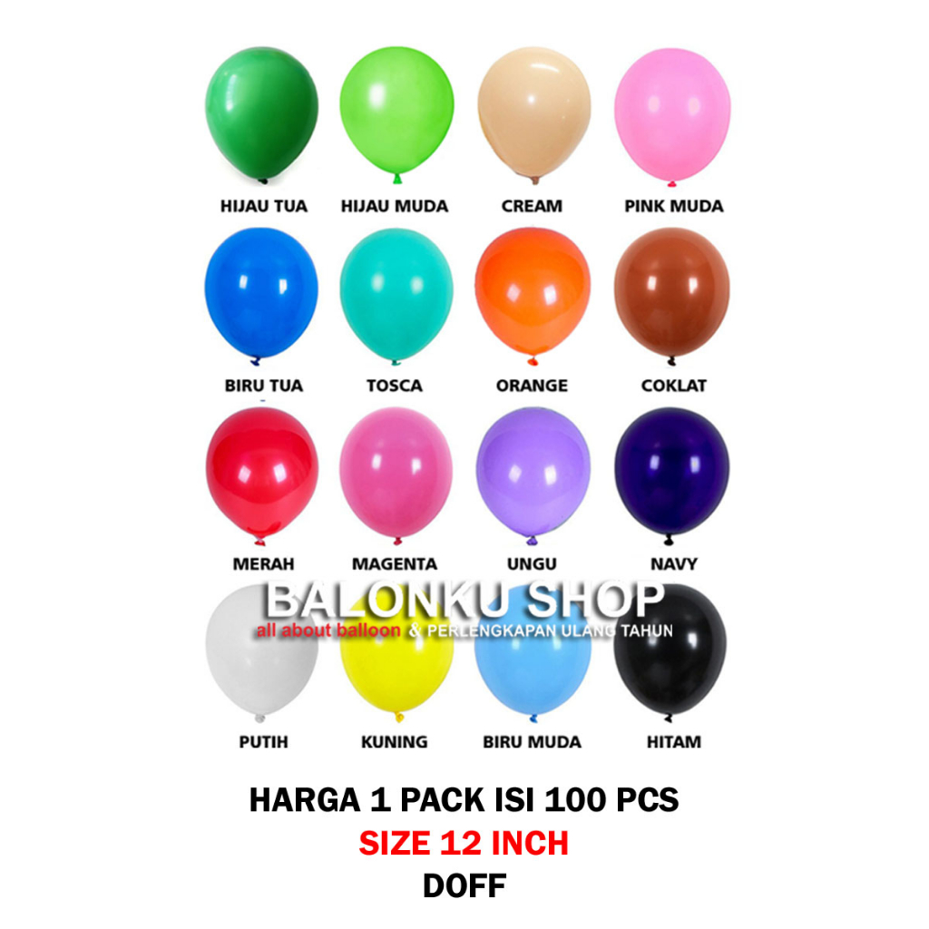 Jual Balon Latex Doff 12 inch isi 100 pcs / Balon Doff isi 100 pcs ...