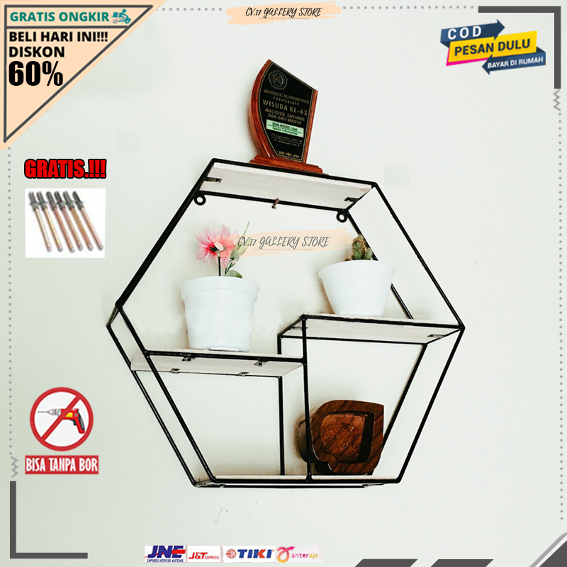 Jual Rak Hiasan Segi lima 5 Hexagonal Ambalan Besi Hexagon Gantung Besi ...
