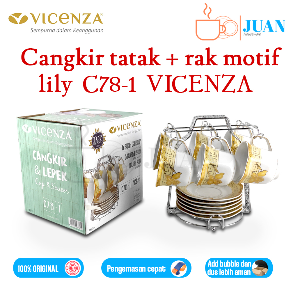 Jual VICENZA Cangkir tatak + rak motif lily / tea dan coffee set ...