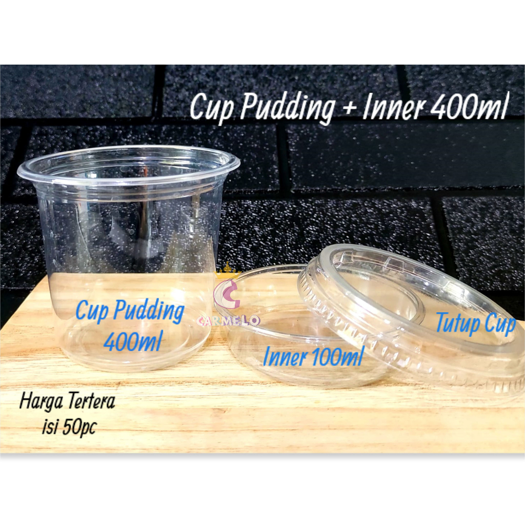 Jual Cup Puding Inner PET 400ml 14oz isi 50pc/ Cup Pudding / Wadah ...