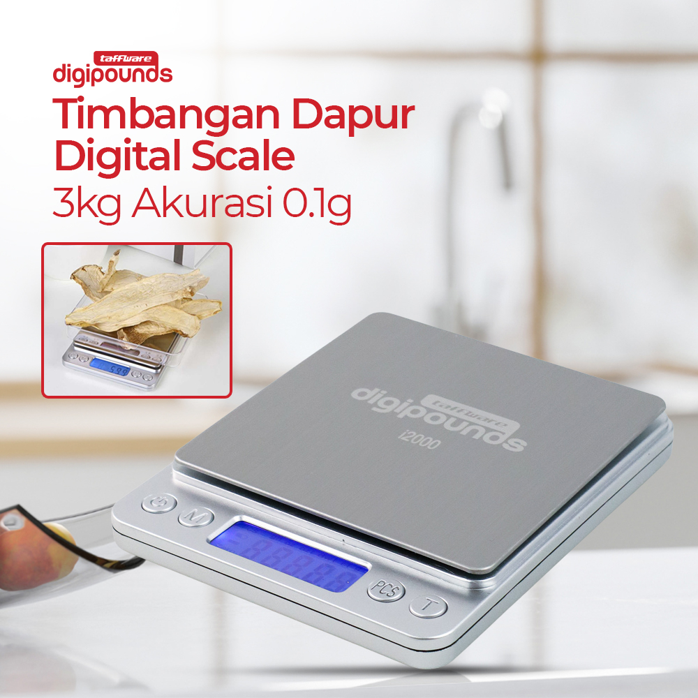 Jual Timbangan Dapur Digital Kitchen Scale 3kg 0.1g Layar Biru LCD Dengan Empat Tombol Fungsi ...