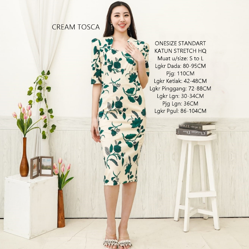 Jual Midi Dress Bodycon Batik Modern Wanita Katun Stretch Melar Baju ...