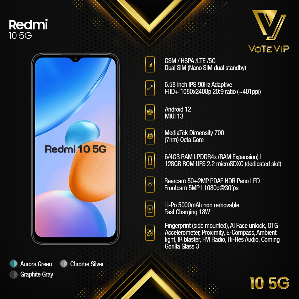 Jual Xiaomi Redmi 10 5G 6/128 Garansi Resmi Xiaomi Indonesia | Shopee Indonesia