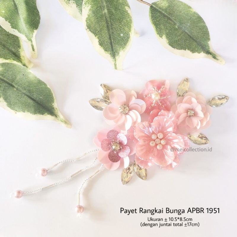 Jual payet rangkai mutiara bunga 3d warna pink juntai bahu APBR 1951 ...