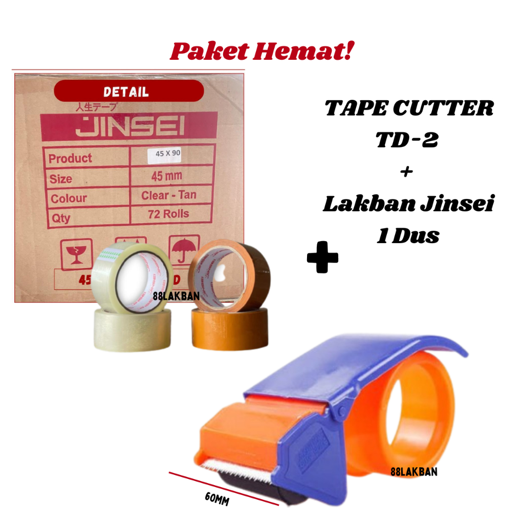 Jual Paket HEMAT (Lakban Jinsei 90 Yard 1 Dus + Tape Cutter Joyko TD-2 ...