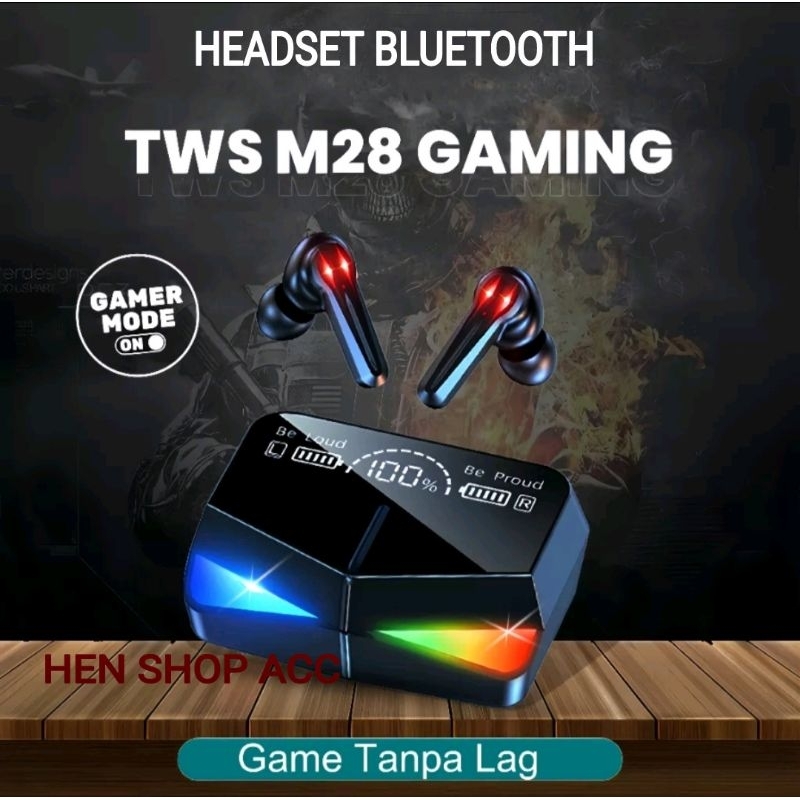 Jual Headset Bluetooth Gaming TWS M28 Dual Mode LED Smart Display ( NO DELAY) | Shopee Indonesia