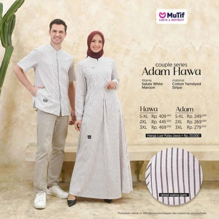 Jual Baju Couple MUTIF HAWA & ADAM Salute White Maroon | Baju Couple ...