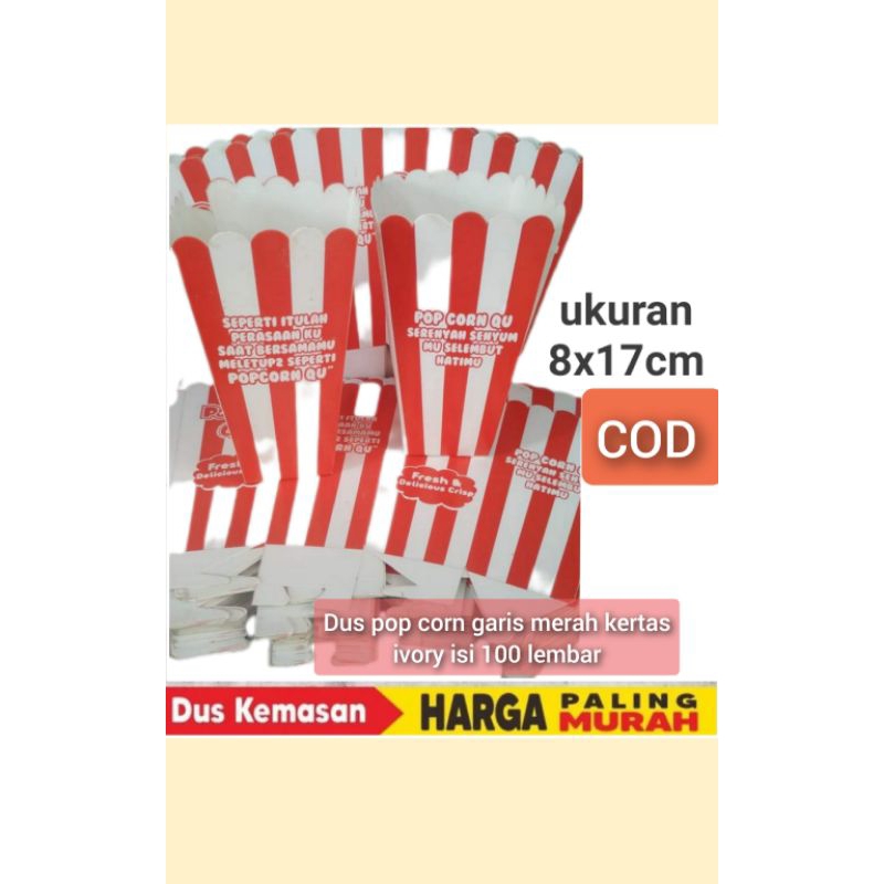 Jual dus popcorn#kotak popcorn#ukuran 8x17cm.100 lembar | Shopee Indonesia