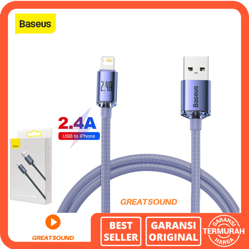 Jual Baseus Crystal Shine Kabel USB to Lightning Fast Charging 2.4A ...